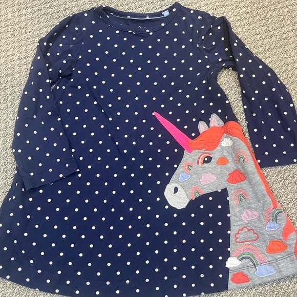 Mini Boden | Dresses | Mini Boden Navy Polka Dot Dress With Unicorn ...